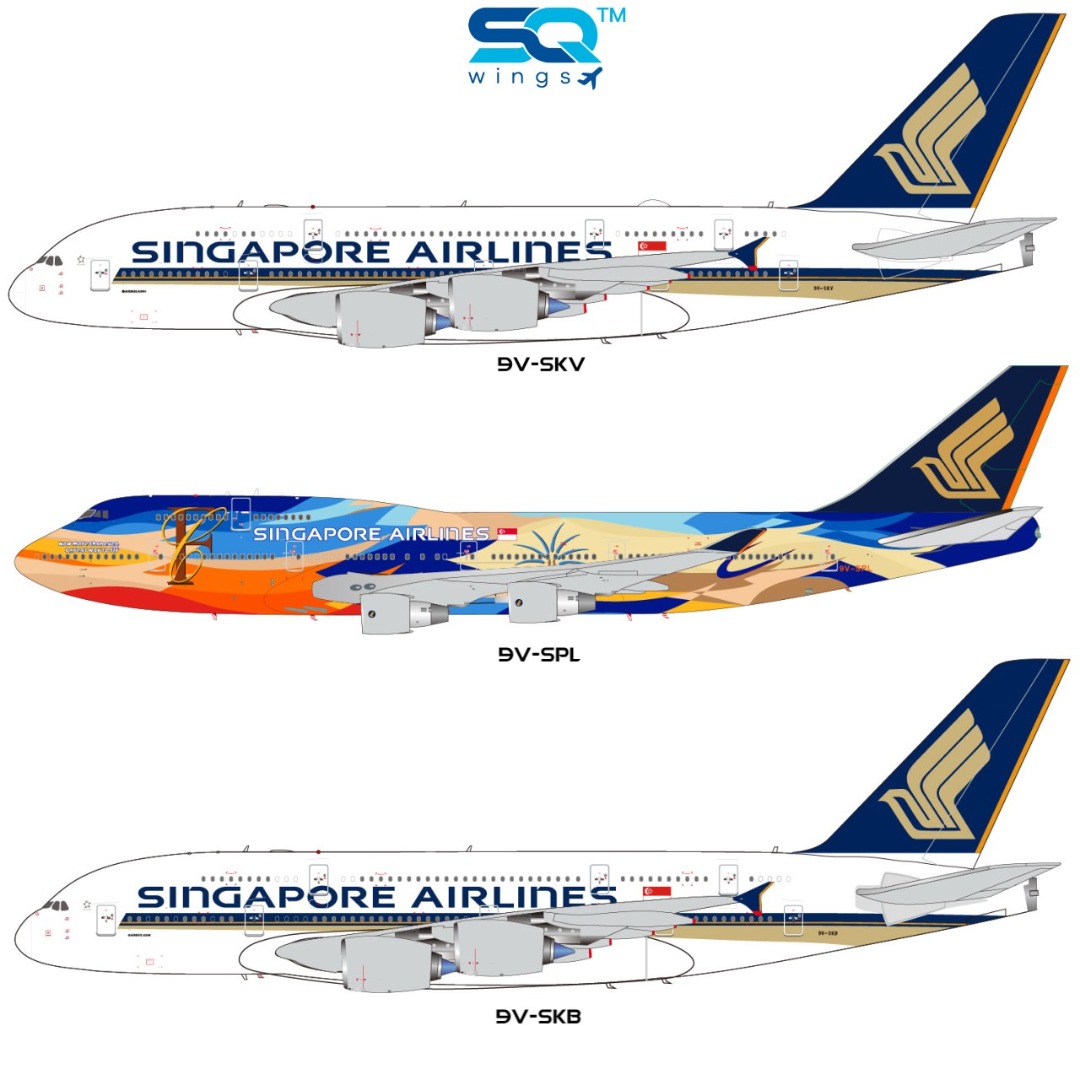 SQ WINGS SINGAPORE AIRLINES AIRBUS A380-841 BOEING 747-400 TROPICAL 1: ...