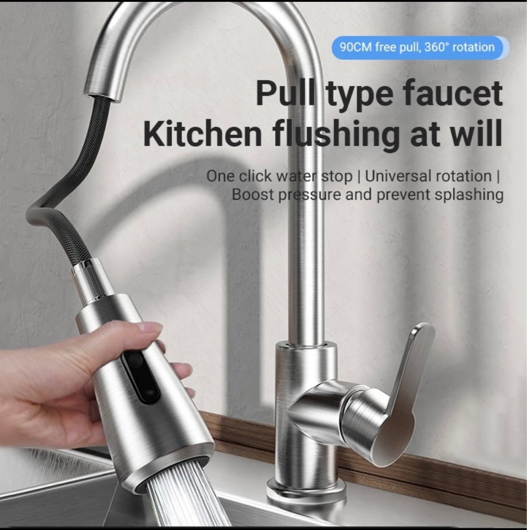 Stainless Steel Kitchen Faucet Hot & Cold SUS304, Furniture & Home ...