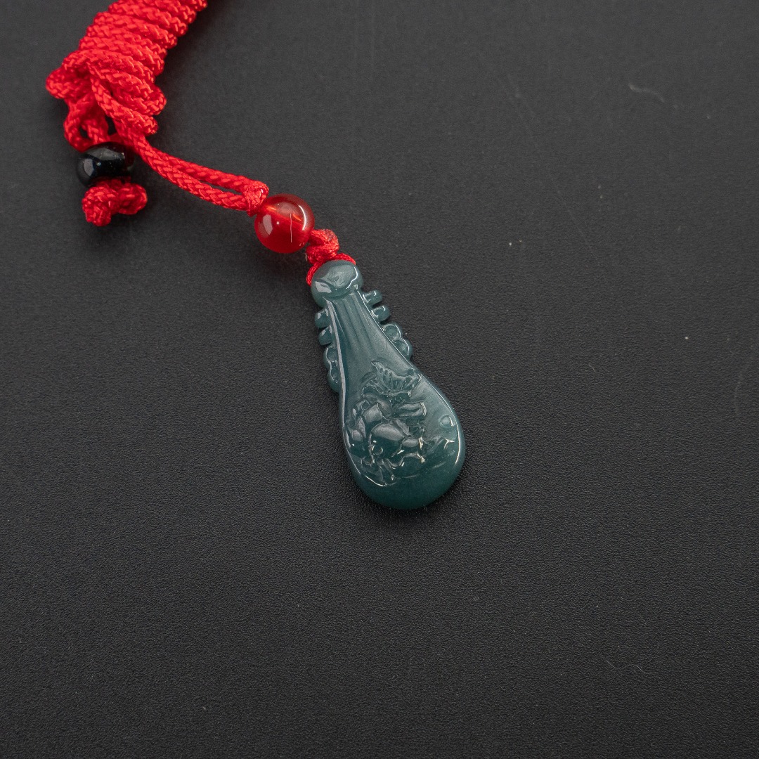 Type A Guatemala Bluewater Jadeite Jade Pipa with Lotus carving Pendant ...