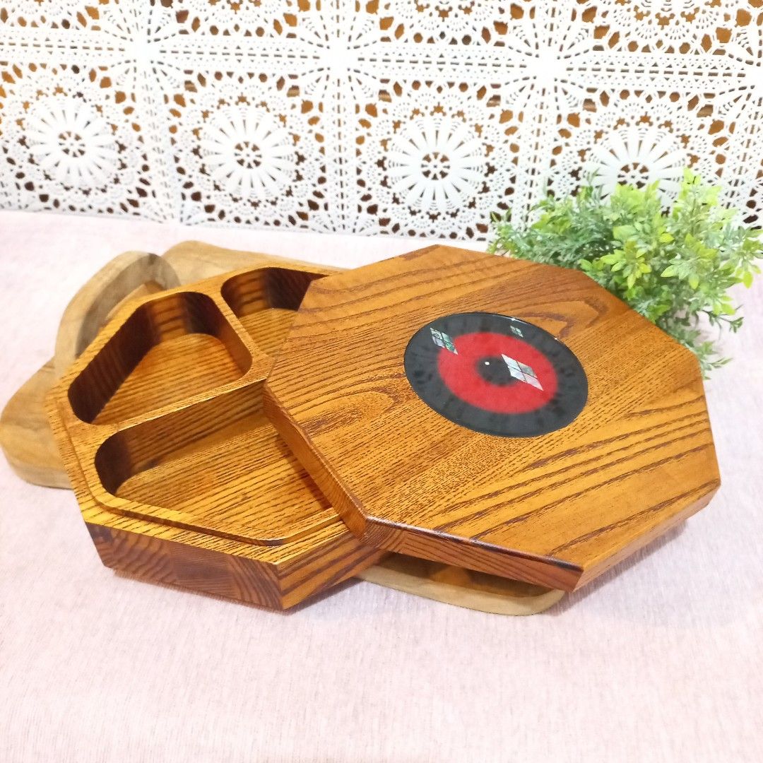 Vintage Japanese woodwork octagonal solid wood box candy nut serving ...