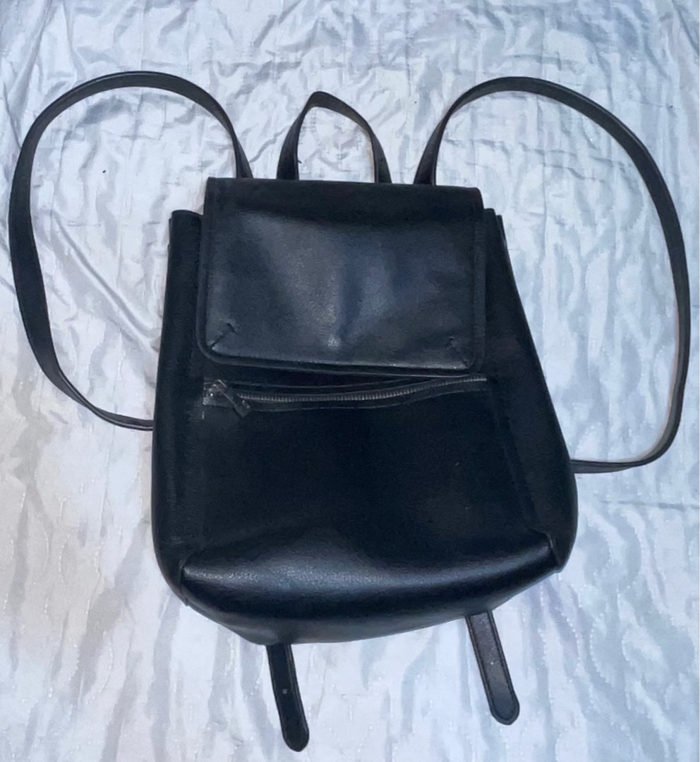 Zara Basic Backpack Collection Synthetic Leather Black Expandable ...