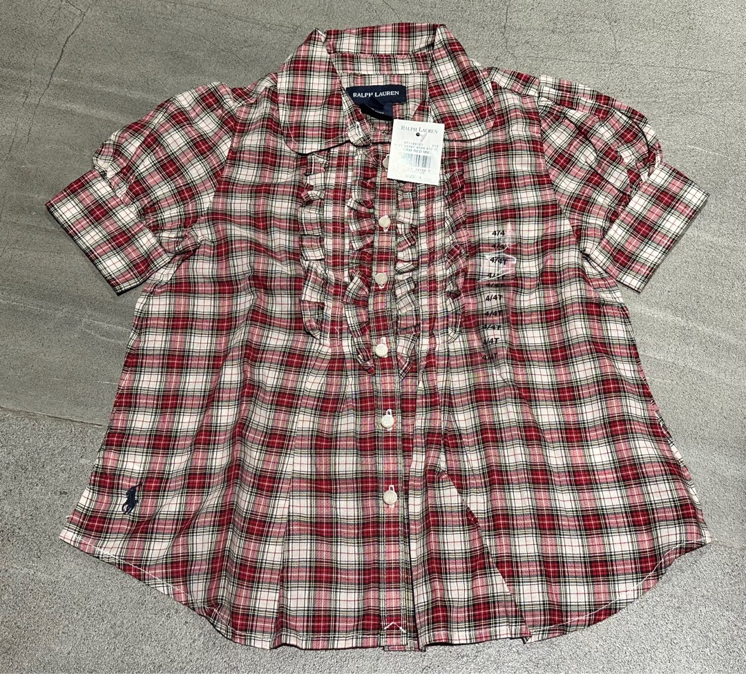 Auth Ralph Lauren Red Polo Checkered Shirt Ruffles, Babies & Kids ...