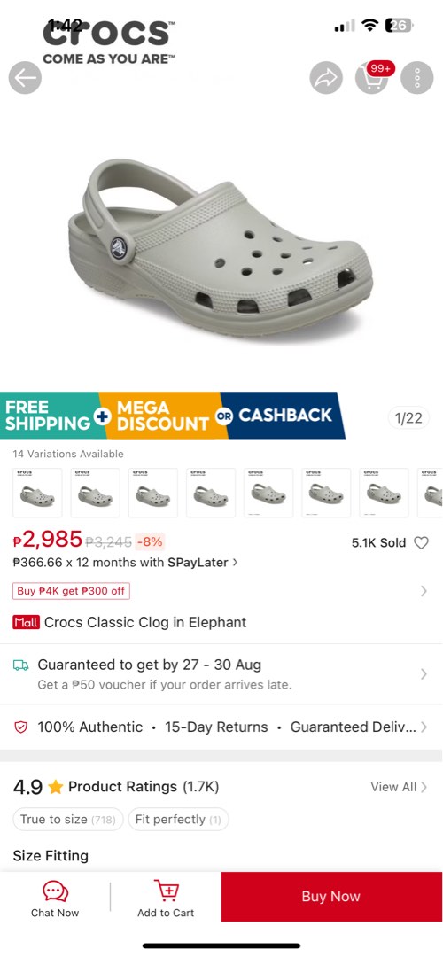 Crocs Classic Clog in Elephant, Women's Fashion, Footwear, Slippers and ...