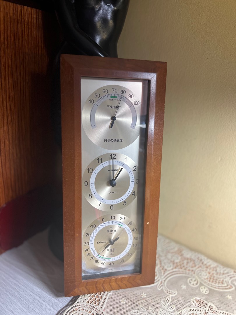 Empex thermometer hygrometer clock wooden, Furniture & Home Living ...