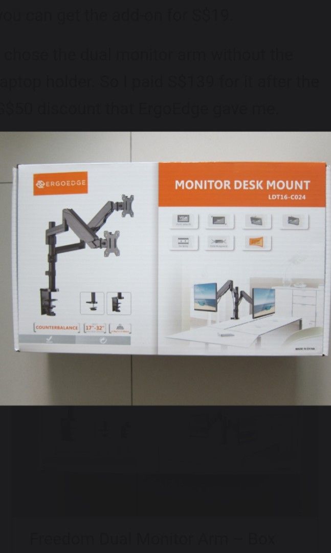 ErgoEdge Freedom Dual Monitor Arm desk mount, Computers & Tech, Parts ...