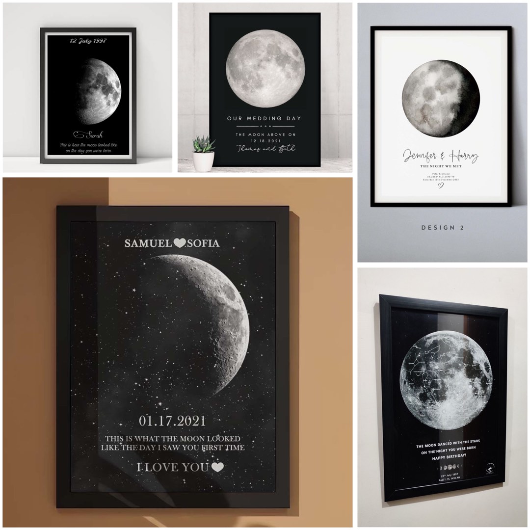 FREE POSTAGE| A4 Personalized /customized moon phase frame gift idea ...