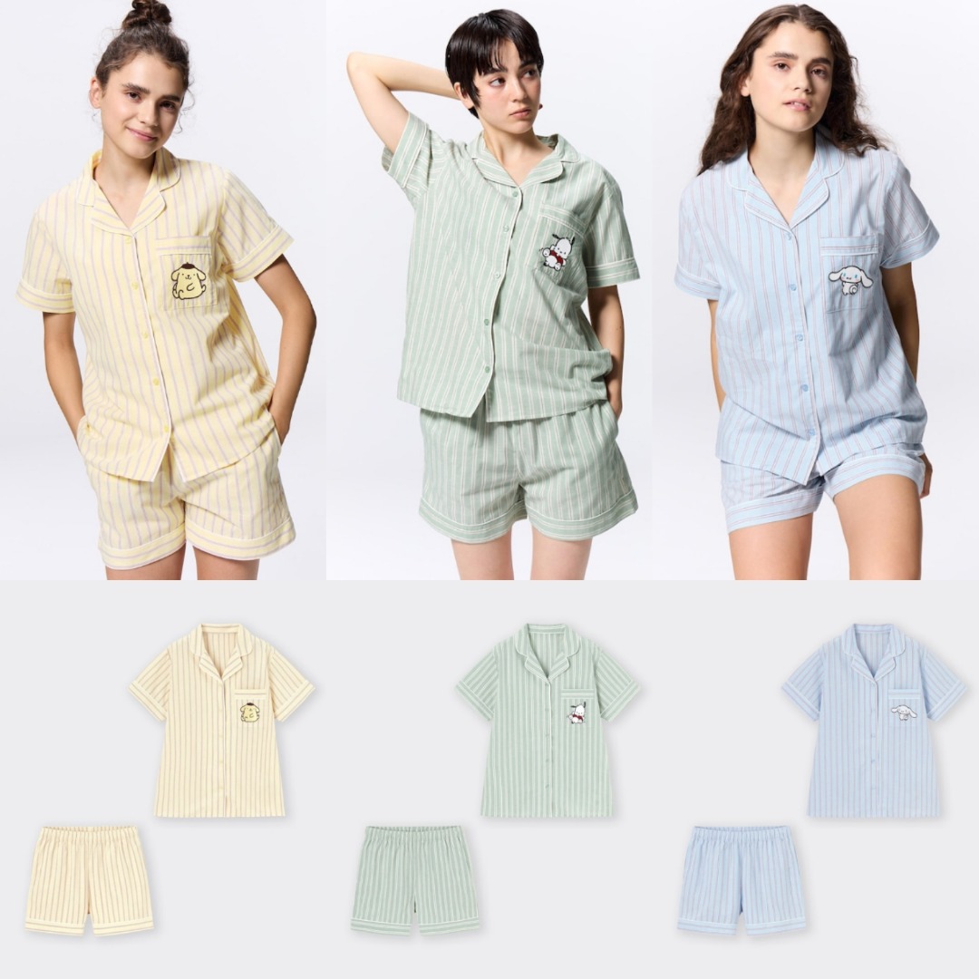 GU JAPAN Sanrio Characters Cotton Pyjamas (Short Sleeves & Shorts Set ...
