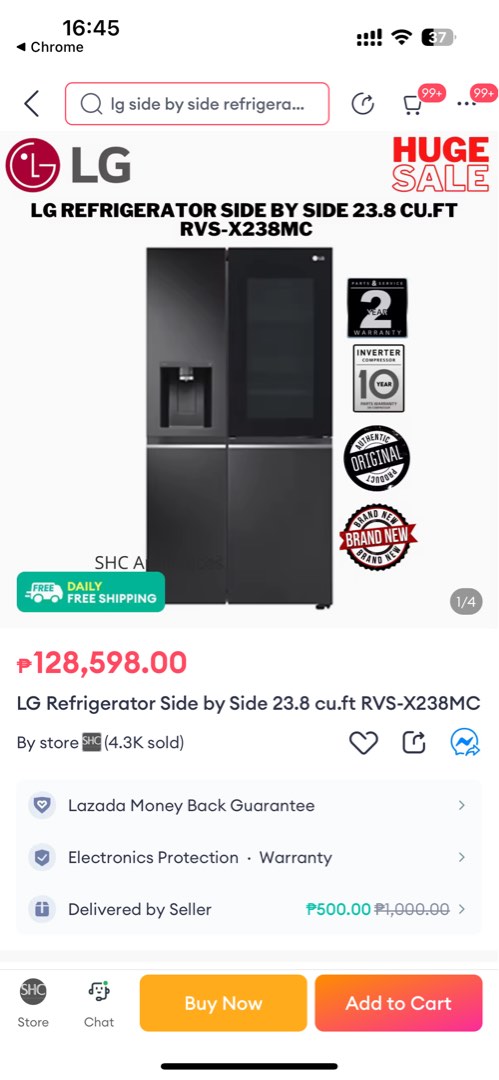 LG Refrigerator Side by Side 23.8 cu.ft RVS-X238MC, TV & Home ...