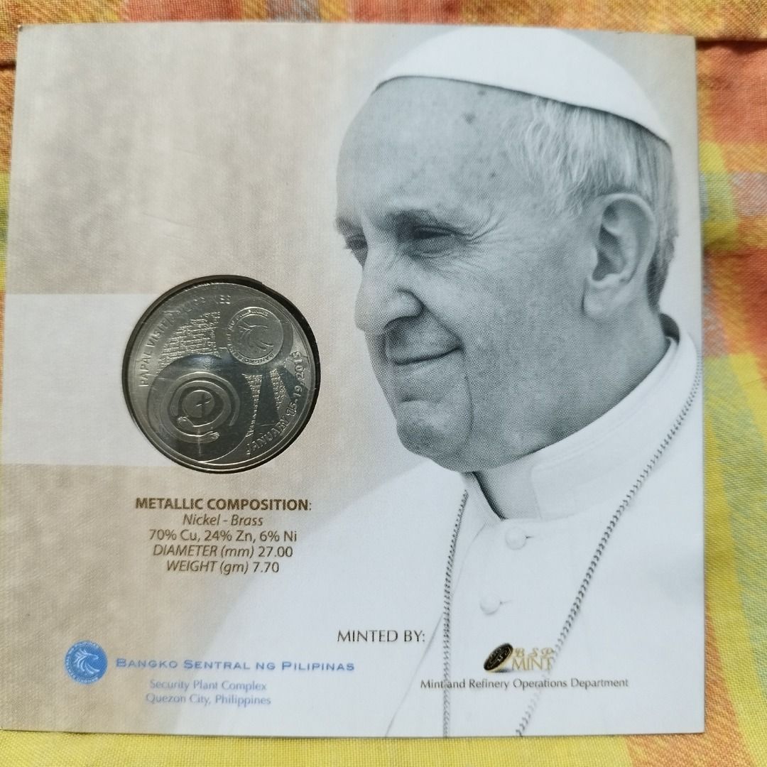 Limited edition commemorative Pope Francis 50 Philippine Peso coin ...