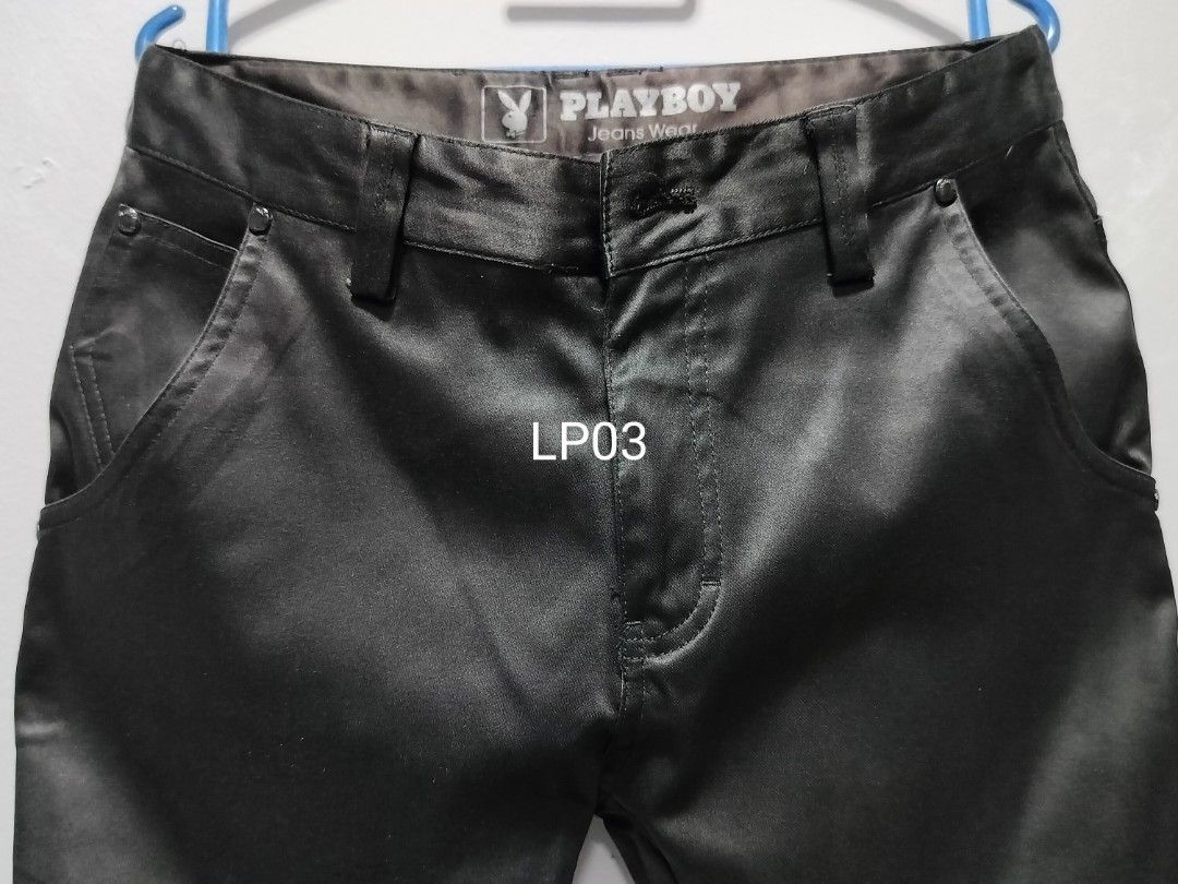 LP03 Playboy Black Satin Men Jeans, Men's Fashion, Bottoms, Jeans on ...