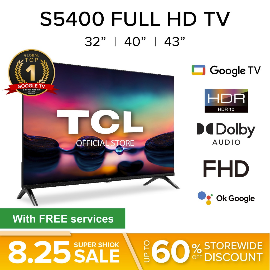 TCL S5400 Smart Google TV 32 40 43 inch |Full HD| Dolby Audio |HDR 10 ...