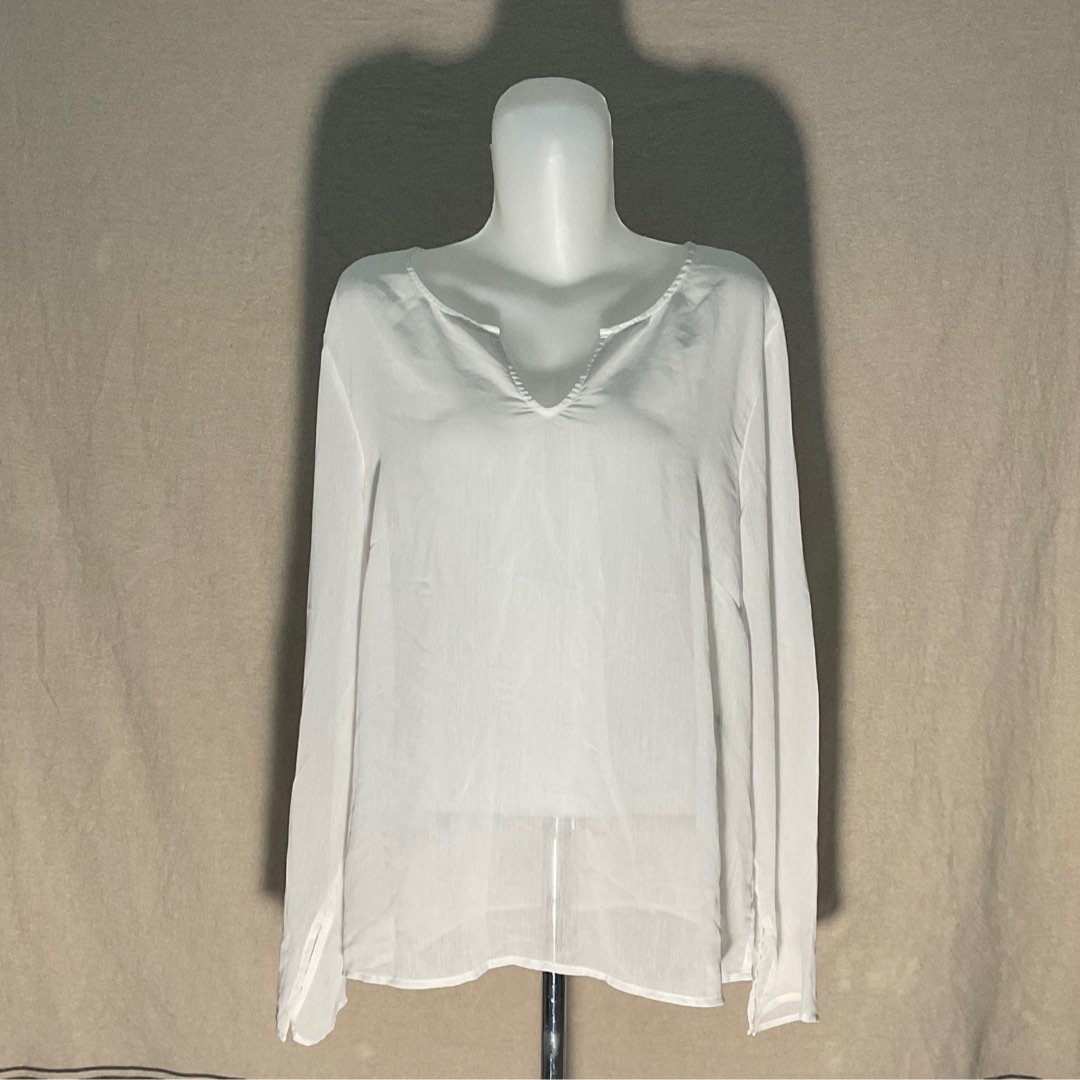 Translucent White blouse, Women's Fashion, Tops, Other Tops on Carousell