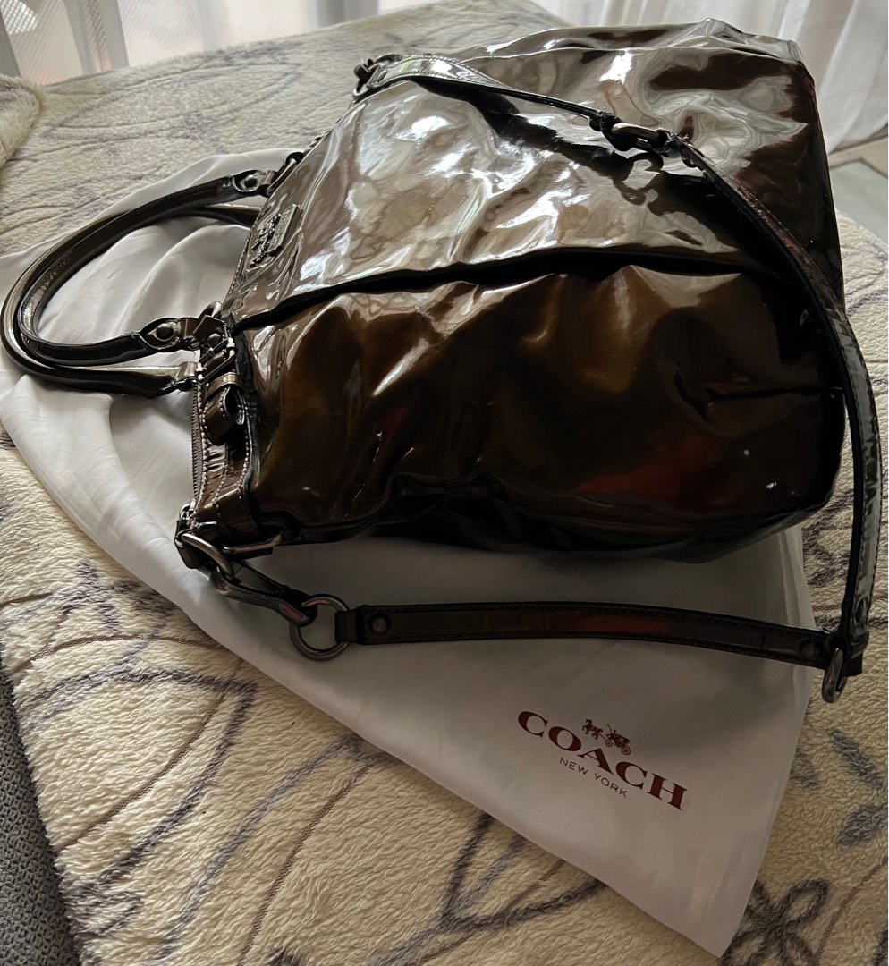 Authentic Coach Olive Green Madison Lindsay Large Leather Shoulder Bag ...