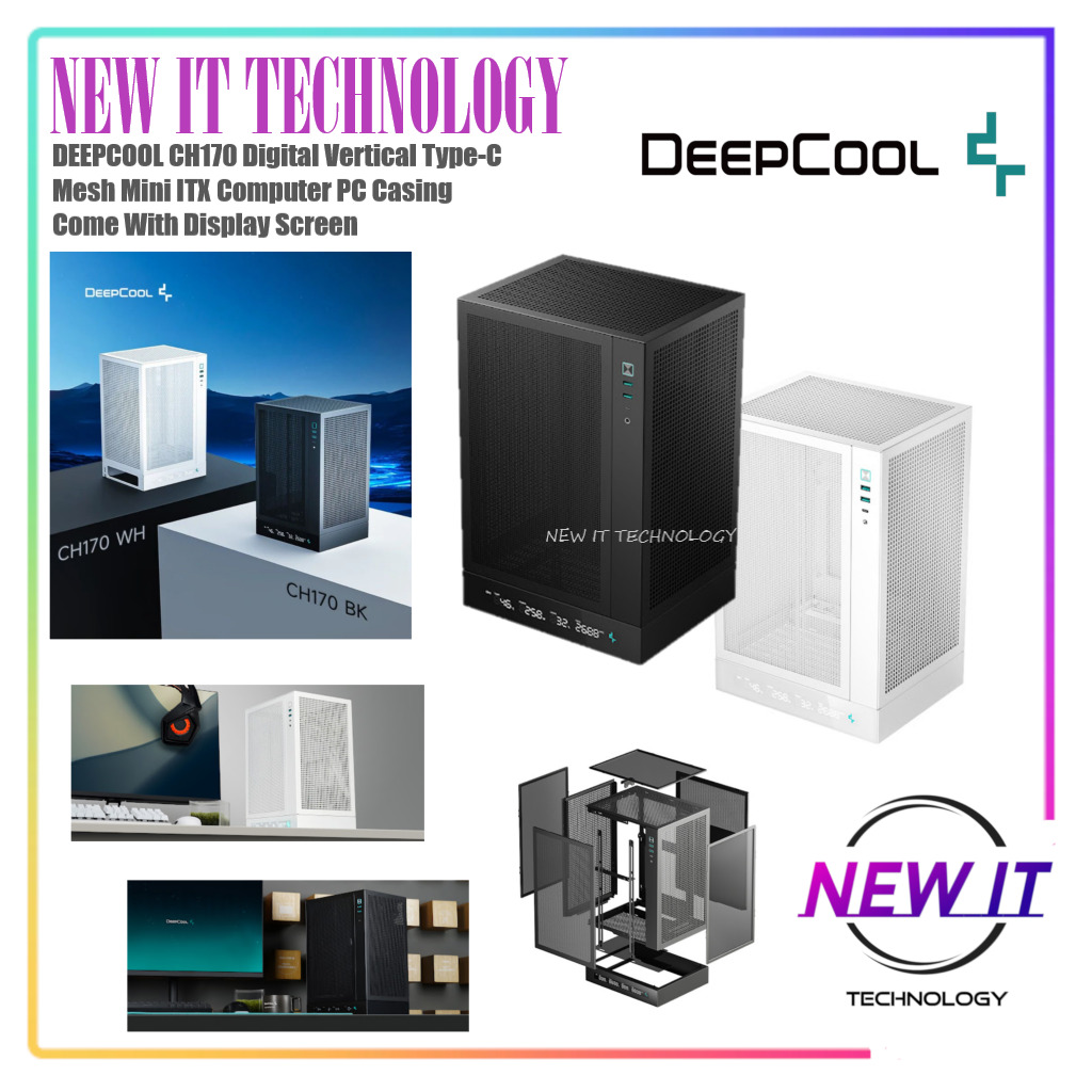 DEEPCOOL CH170 Digital Vertical Type-C Mesh Mini ITX Computer PC Casing ...