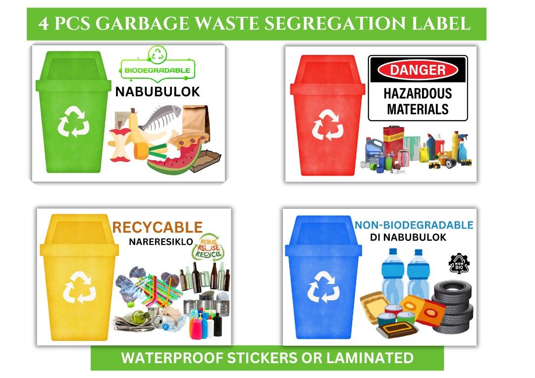 Garbage waste segregation label, Furniture & Home Living, Cleaning ...
