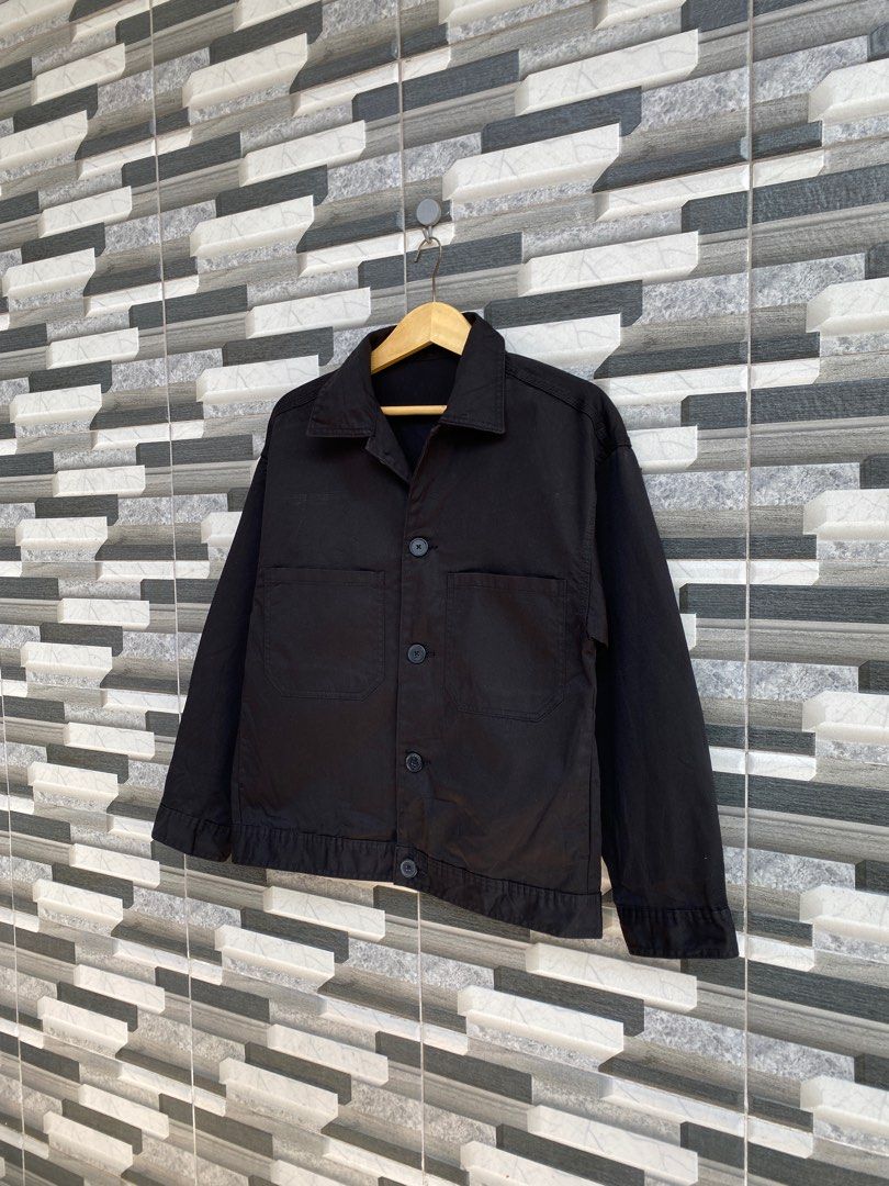 GU Uniqlo Black Chef Jacket Outer, Fesyen Pria, Pakaian , Baju Luaran ...