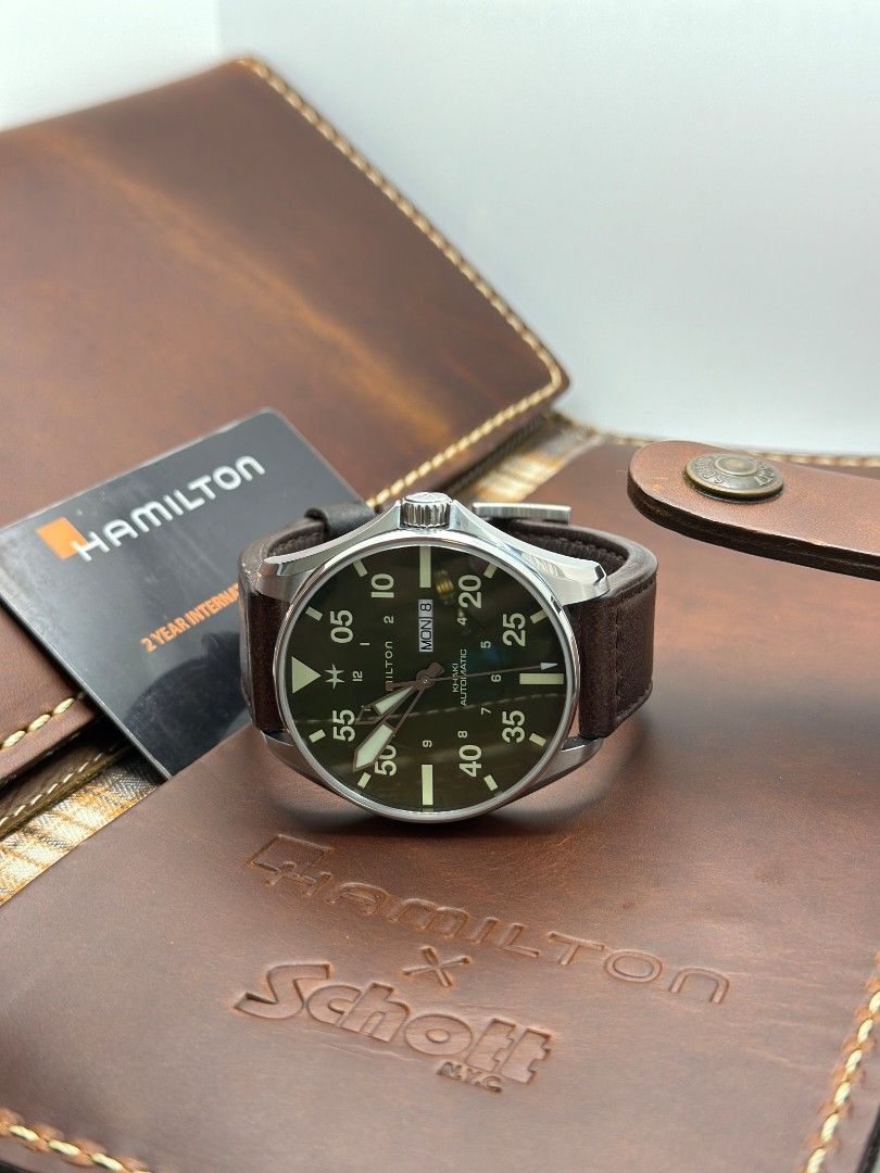 HAMILTON AVIATION PILOT SCHOTT NYC AUTOMATIC GREEN DIAL MEN'S LIMITED ...