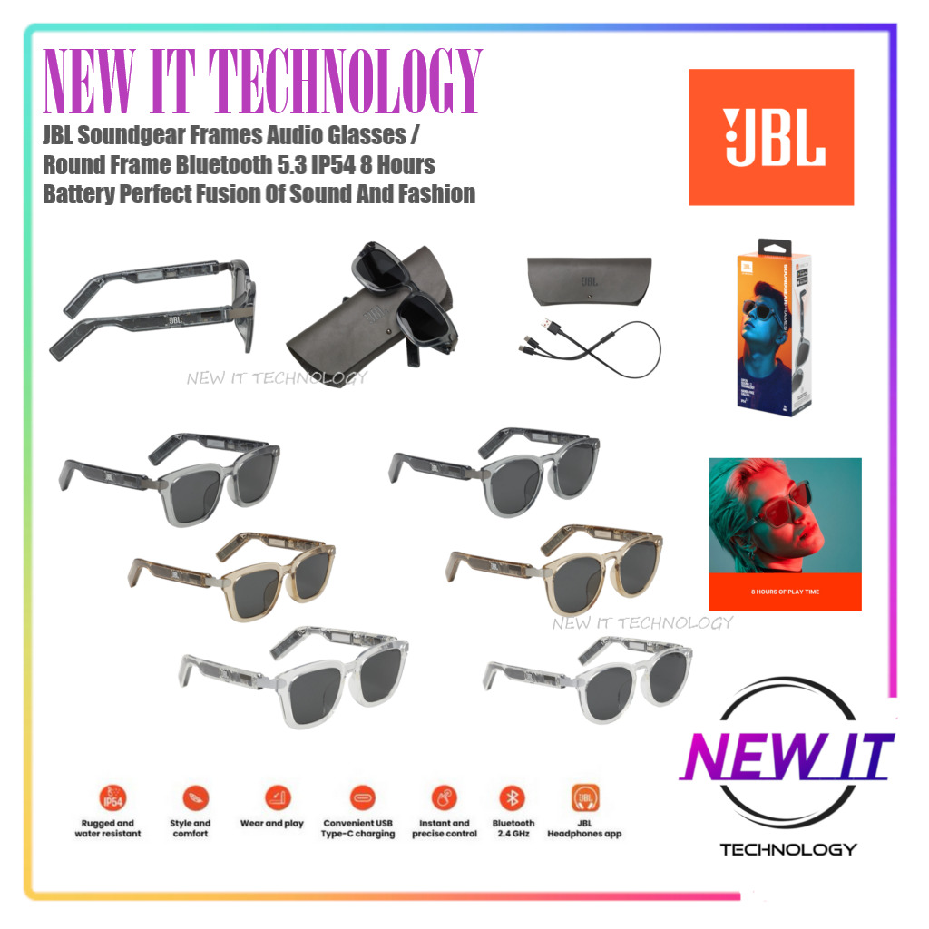 JBL Soundgear Frames Audio Glasses / Round Frame Bluetooth 5.3 IP54 8 ...