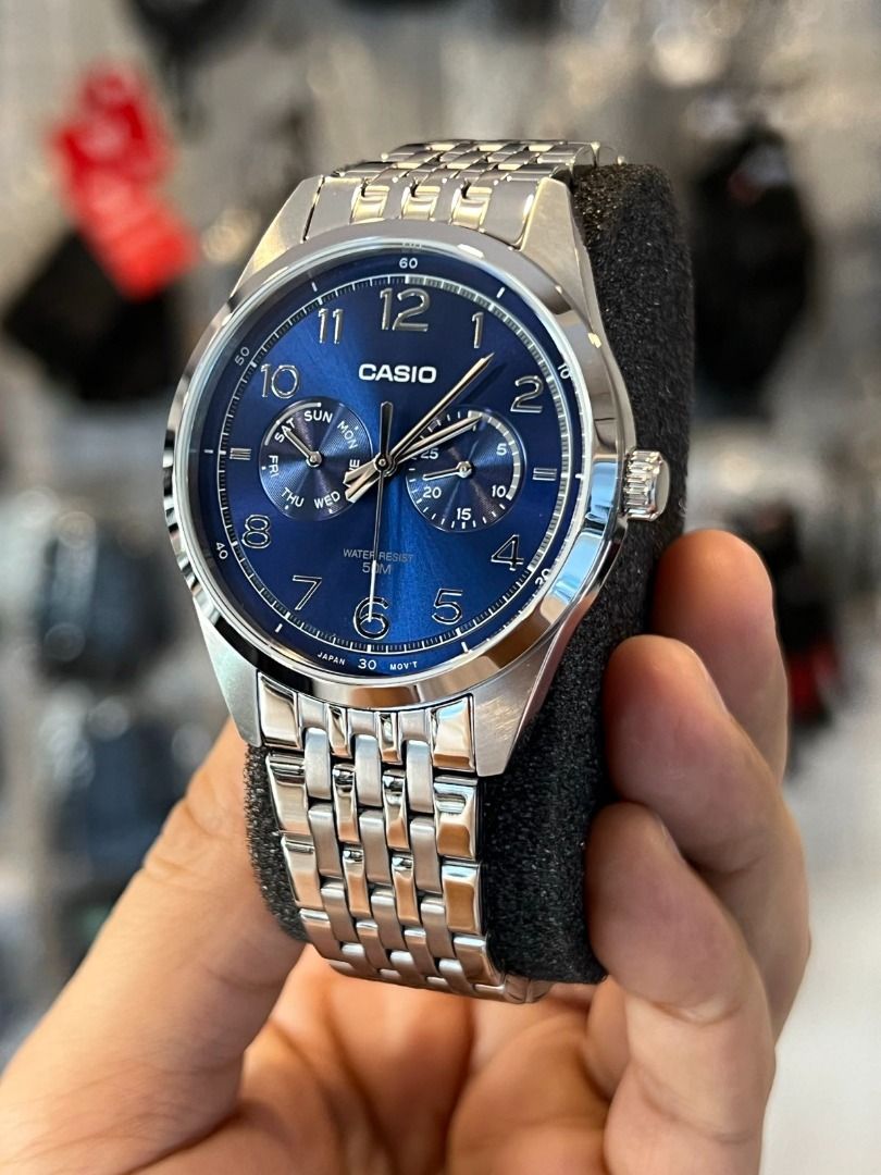 ORIGINAL CASIO Analog Blue Dial Stainless Steel Men's Watch MTP-E340D-2AV, Men's Fashion ...