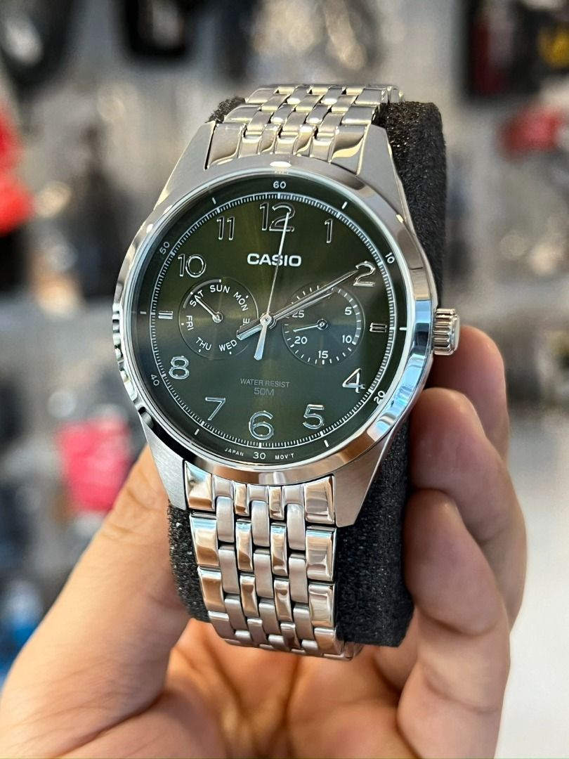 ORIGINAL CASIO Analog Green Dial Stainless Steel Men's Watch MTP-E340D-3AV, Men's Fashion ...