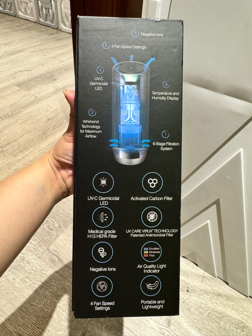 UV CARE PORTABLE AIR PURIFIER WITH MEDICAL GRADE H13 HEPA FILTER WITH ...
