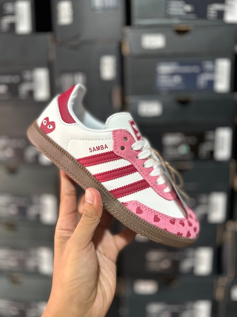 Adidas Samba x CDG White Red Pink, Women's Fashion, Footwear, Sneakers ...