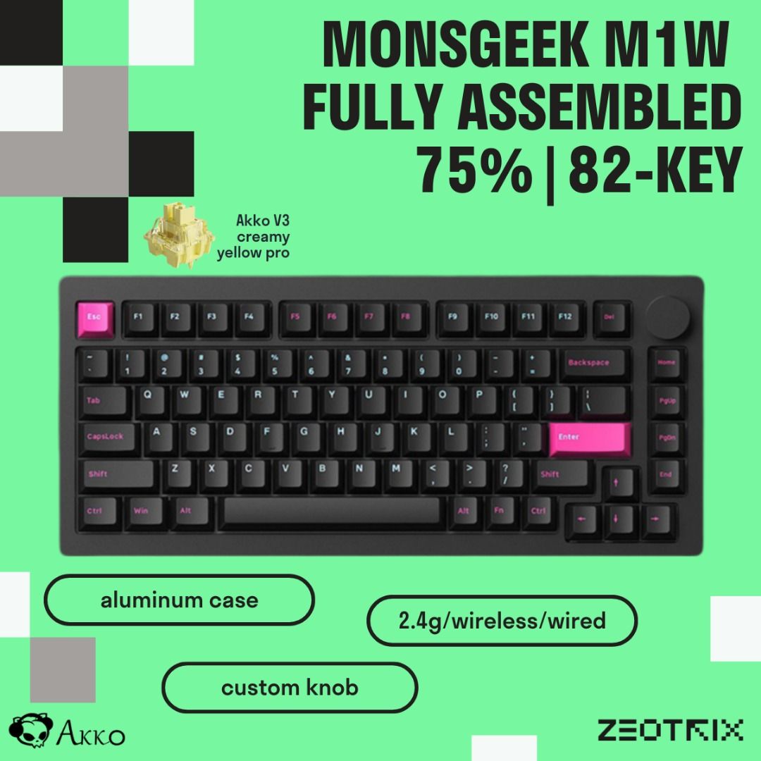 Akko Monsgeek M1W - Black - Fully Built - 75% Custom Mechanical ...