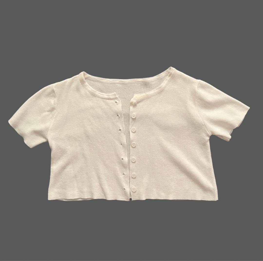 Cropped White Button Down Shirt, Women's Fashion, Tops, Shirts on Carousell