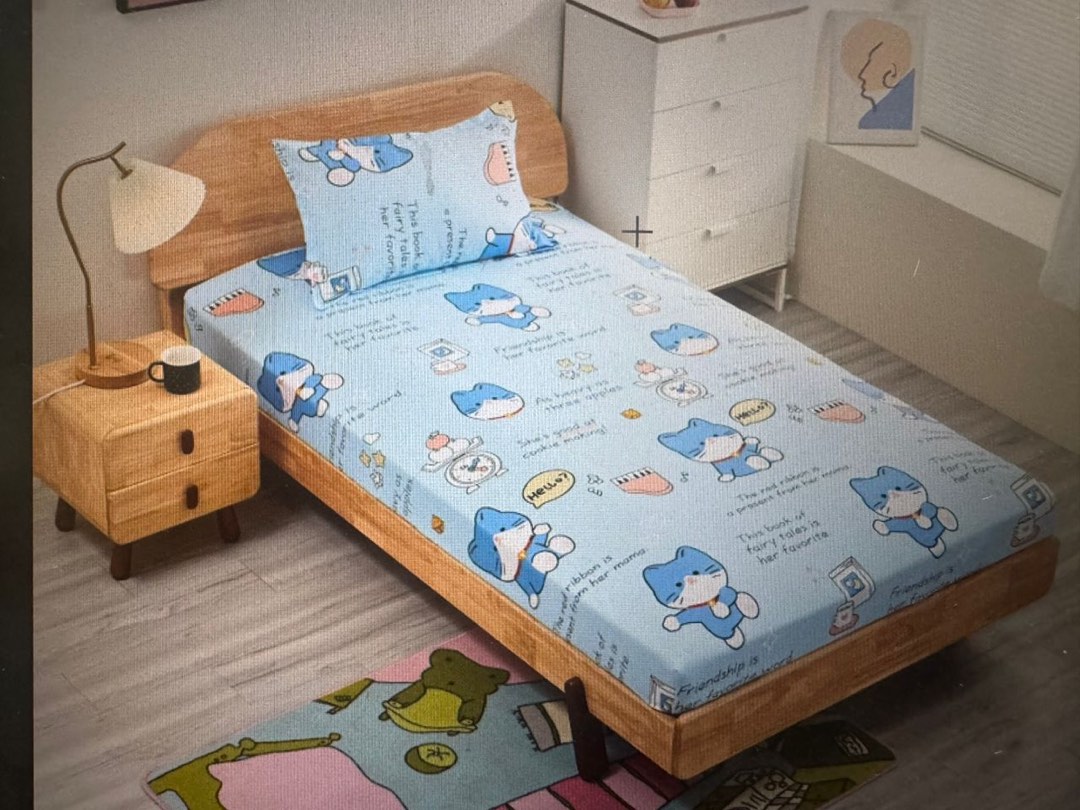 Doremon cat single bedsheet 880 threads cotton set 2 in 1, Furniture ...