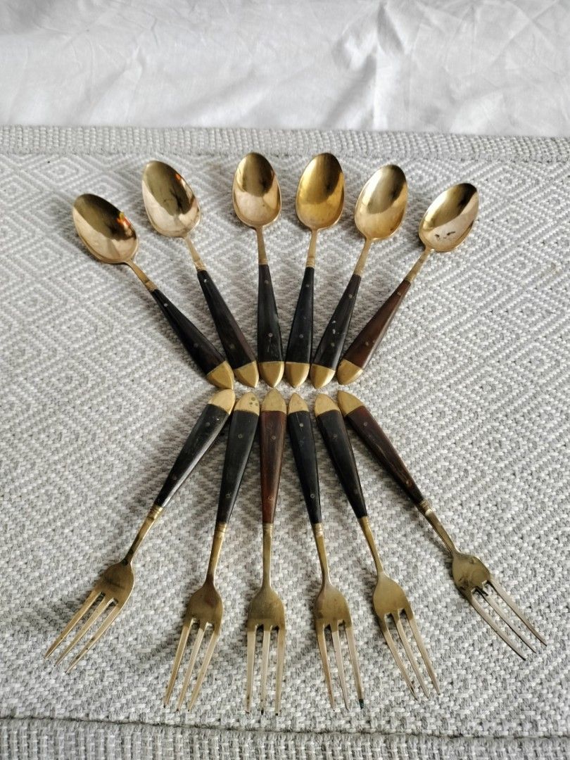 Sudu Teh dan Garfu Kek Tembaga, Furniture & Home Living, Kitchenware ...