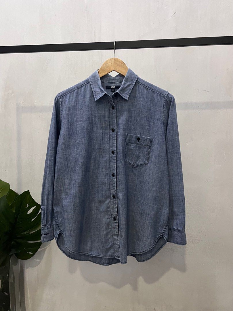 Uniqlo Denim shirt, Men's Fashion, Tops & Sets, Formal Shirts on Carousell