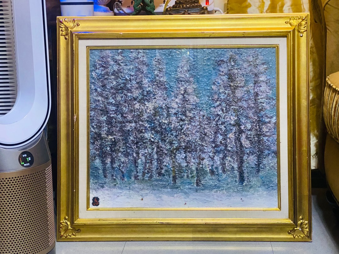 28 ‘ x 25’ Vintage Impasto Painting Winter Snow in very heavy golden ...