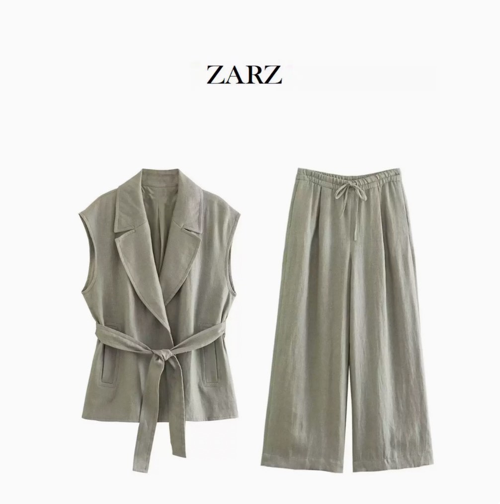 Classic Linen Vest and Trousers Set, Women's Fashion, Dresses & Sets ...