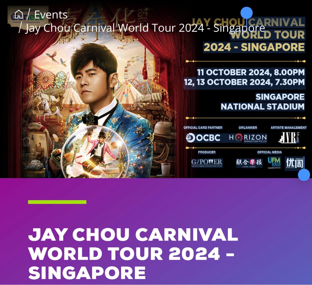 Jay Chou Carnival World Tour 2024 - Singapore 12 October 2024, CAT5x2 ...