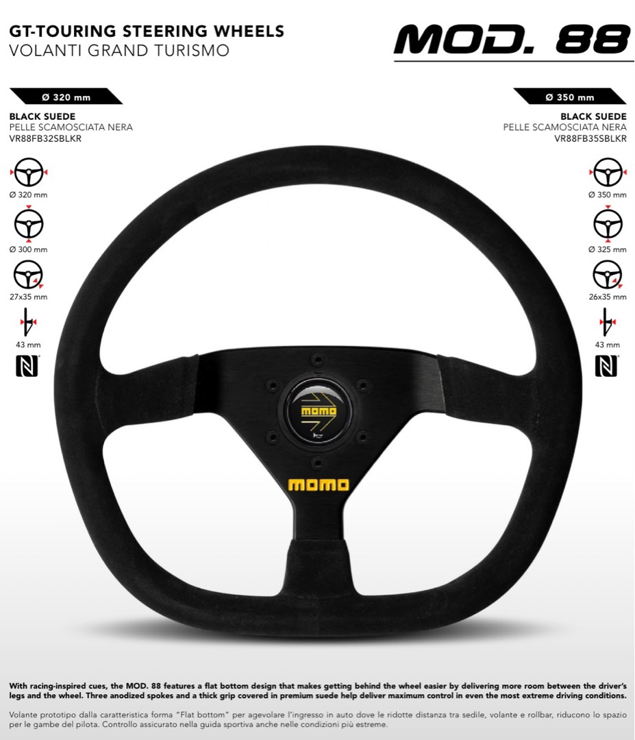 MOMO MOD. 88 Steering Wheel. Best suit JQ / MadTrace & Zestek CAN-Bus System, Sports Equipment ...