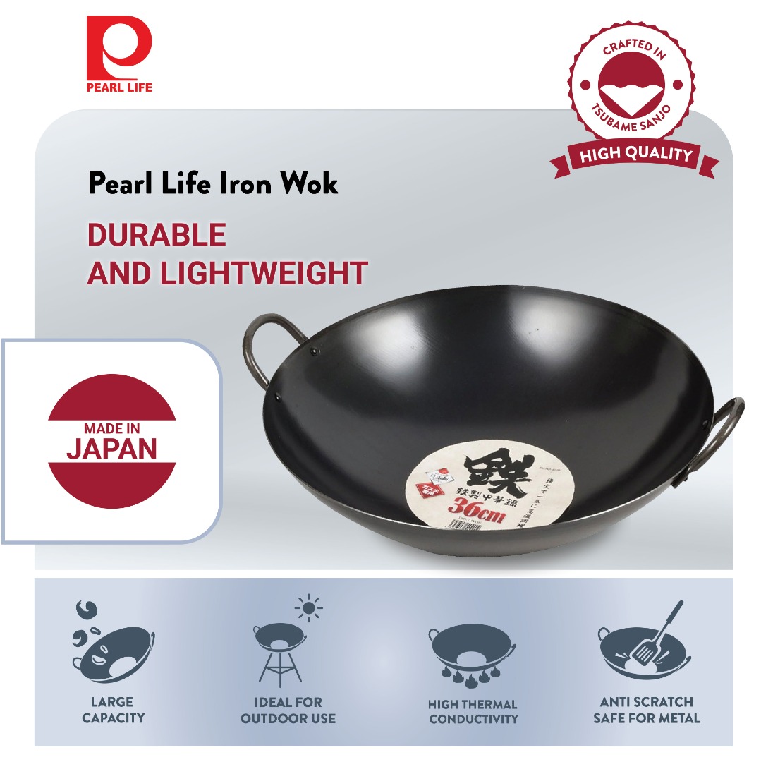 Pearl Life Wok, 36 cm, Gas Fire Compatible, Made in Japan, iron ...