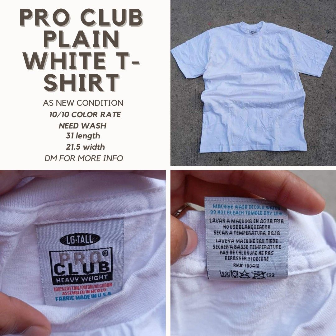 PRO CLUB PLAIN WHITE, Men's Fashion, Tops & Sets, Tshirts & Polo Shirts ...