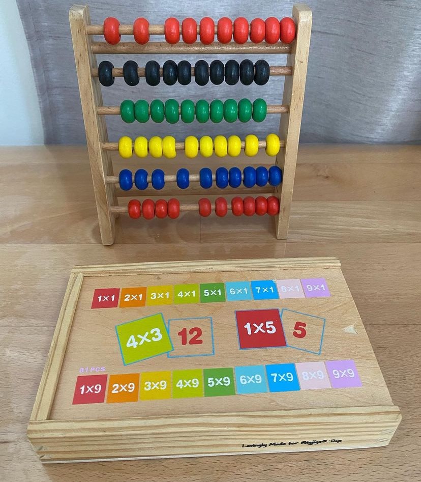 SET of Educational wooden toy Montessori math manipulative abacus and ...