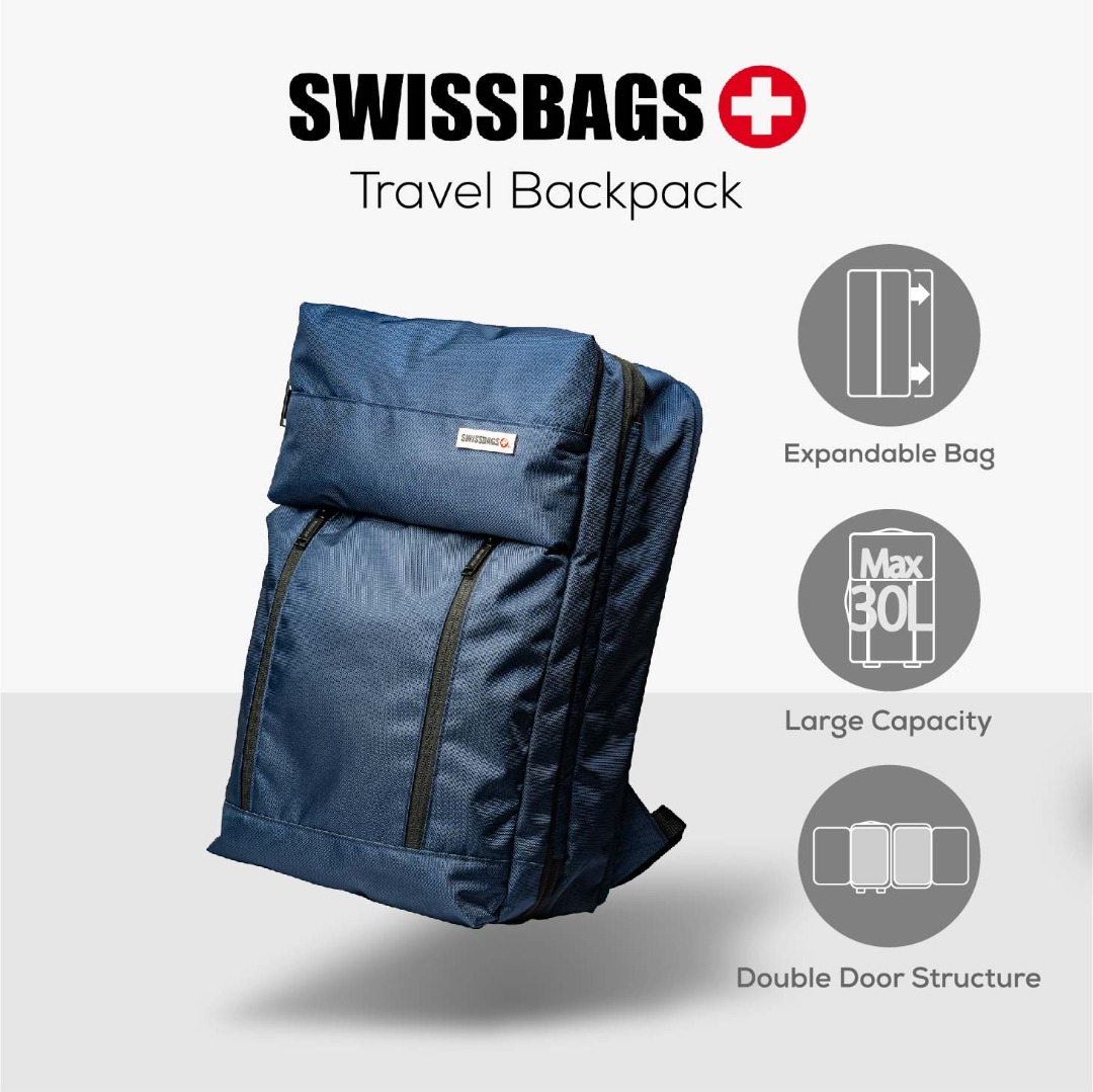 SWISS Travel Backpack & Luggage | 30L Expandable with Shock-absorbing ...