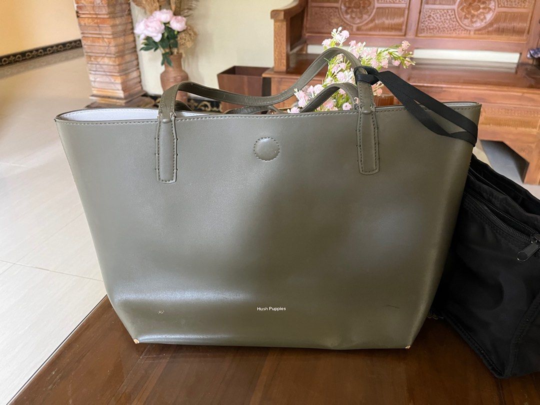 Tas Hush Puppies Yarrow Tate warna Olive size L, Fesyen Wanita, Tas ...