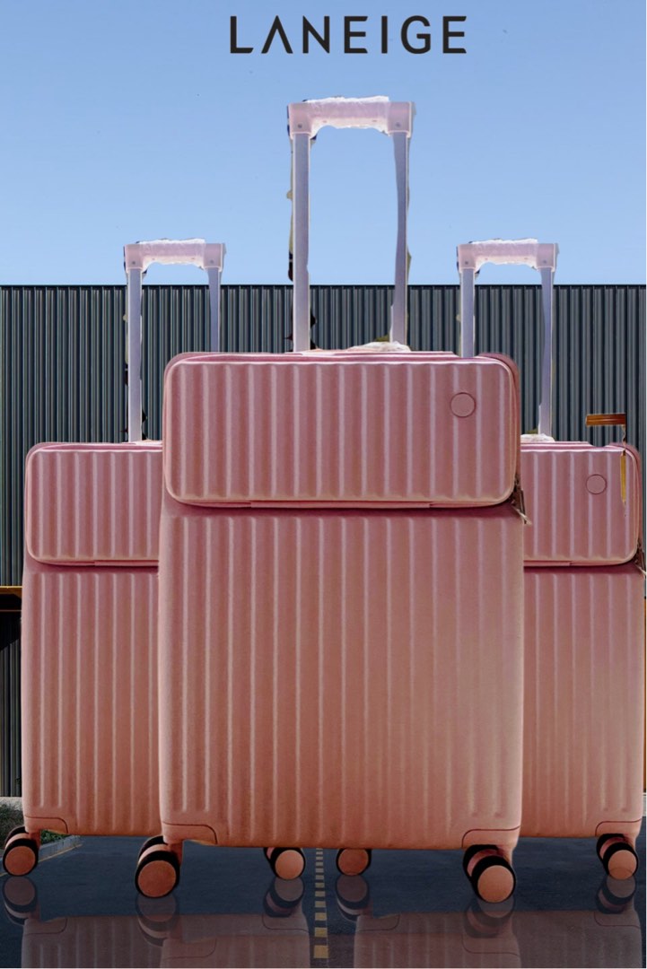 Travel in Style: LANEIGE Pink Luggage with Built-In Cup Holder & Makeup ...