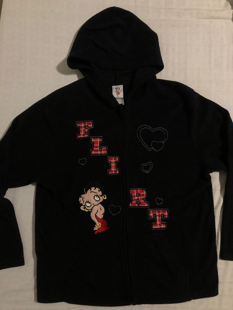 vintage embroidered betty boop black grunge goth emo zip-up hoodie ...