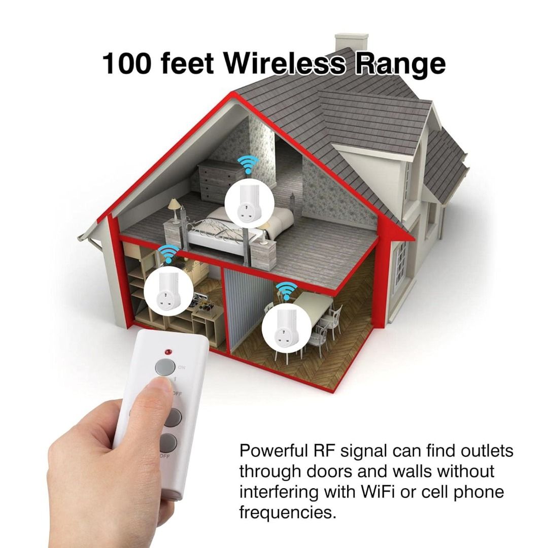 無線遙控插頭插座13A開關30M工作範圍家用電器 rteckp Wireless Remote Control Plug Socket 13A Switch 30M Operating ...