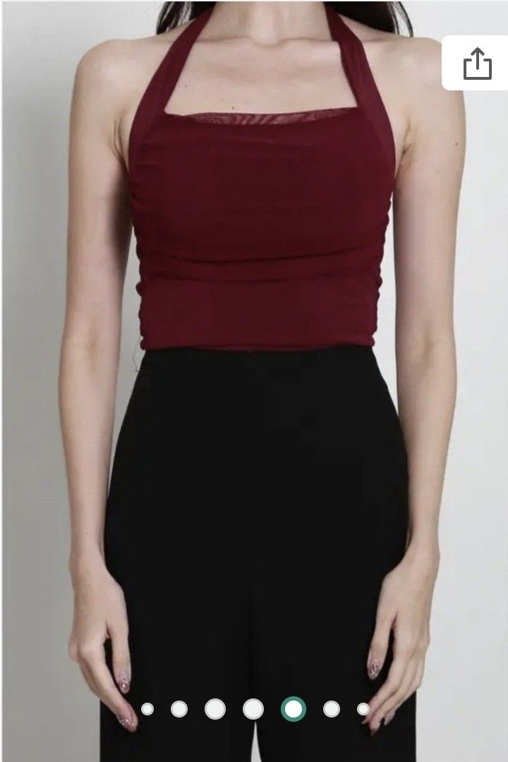 BNWT CLB Noelle mesh halter top in wine, Women's Fashion, Tops ...