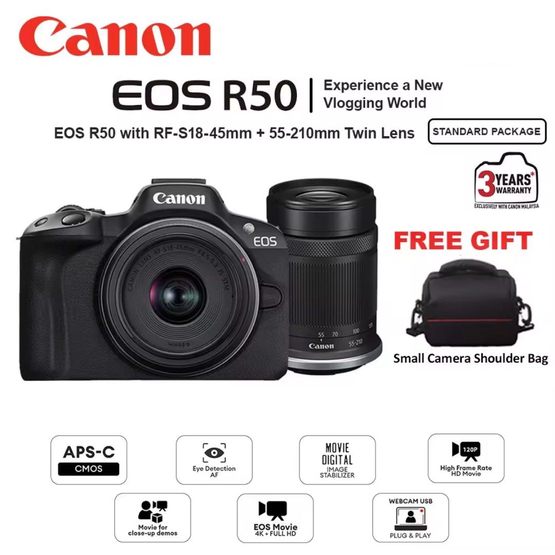 Canon EOS R50 Twin Lens set! RF-S 18-45mm + 55-210mm, Photography ...