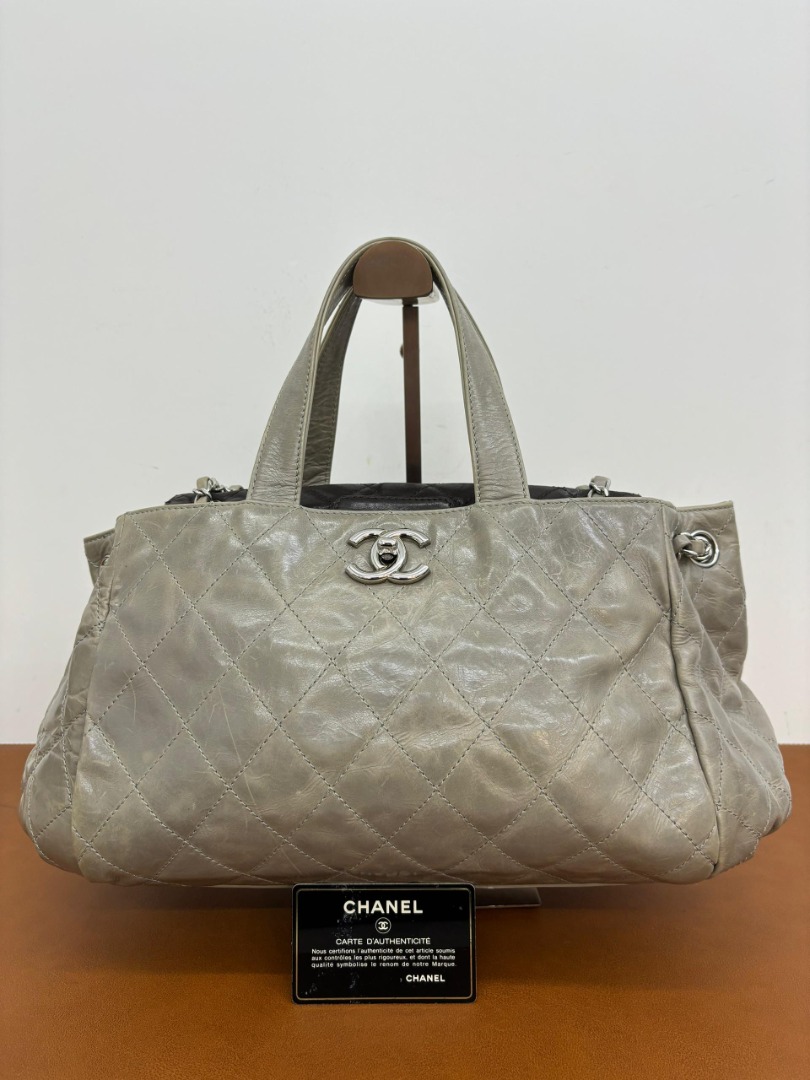 CHANEL TWO WAY TOTE BAG GREY MEDIUM EDGE CALFSKIN SHW, Luxury, Bags ...