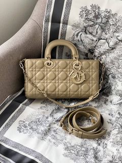 Dior Lady Small Size Lambskin Cannage Grey Gray Golden Hardware ABC ...