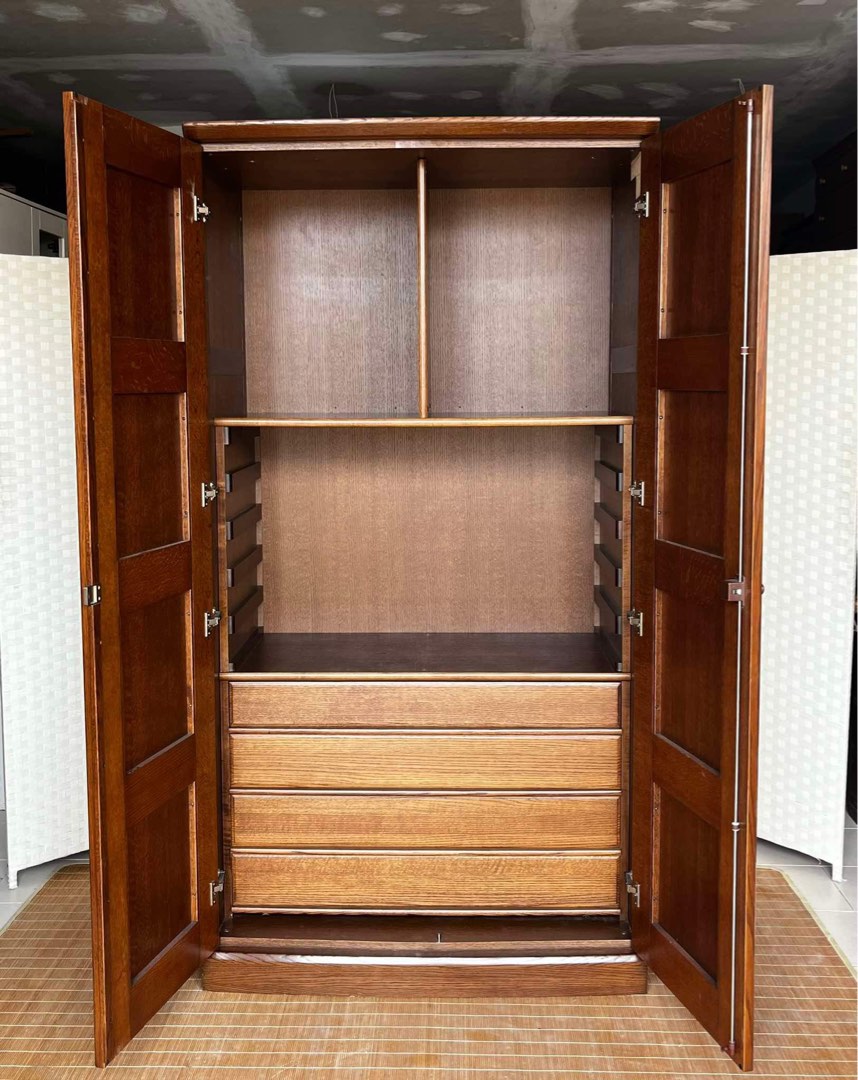 JAPAN SURPLUS SOLID WOOD MID CENTURY STYLE 2 DOOR WARDROBE WITH 4 ...