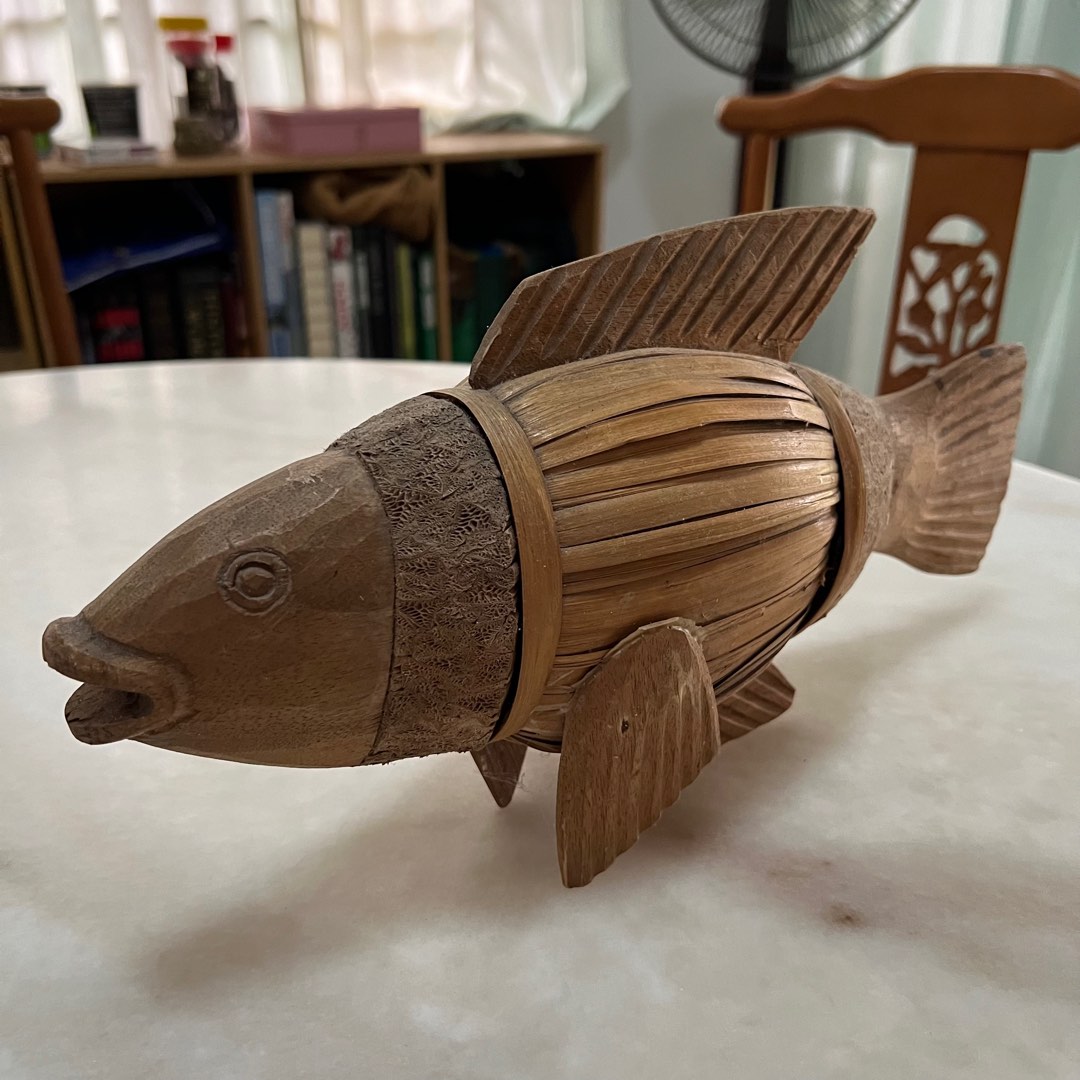 Old Wood & Rattan Mix Fish Decor, Furniture & Home Living, Home Decor ...