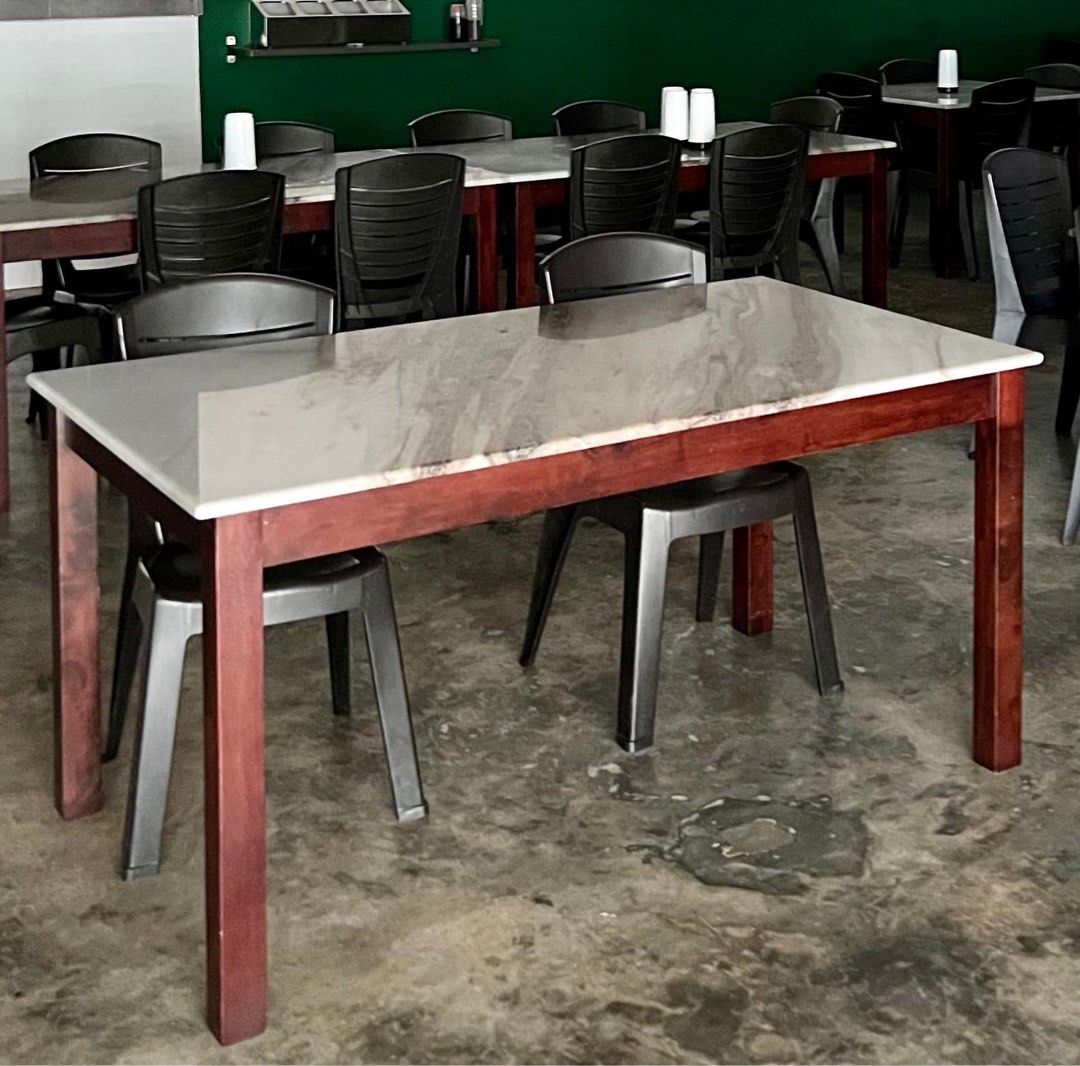 REAL MARBLE TABLE 5ft KOPITIAM CAFE MEJA MARBLE, Furniture & Home ...